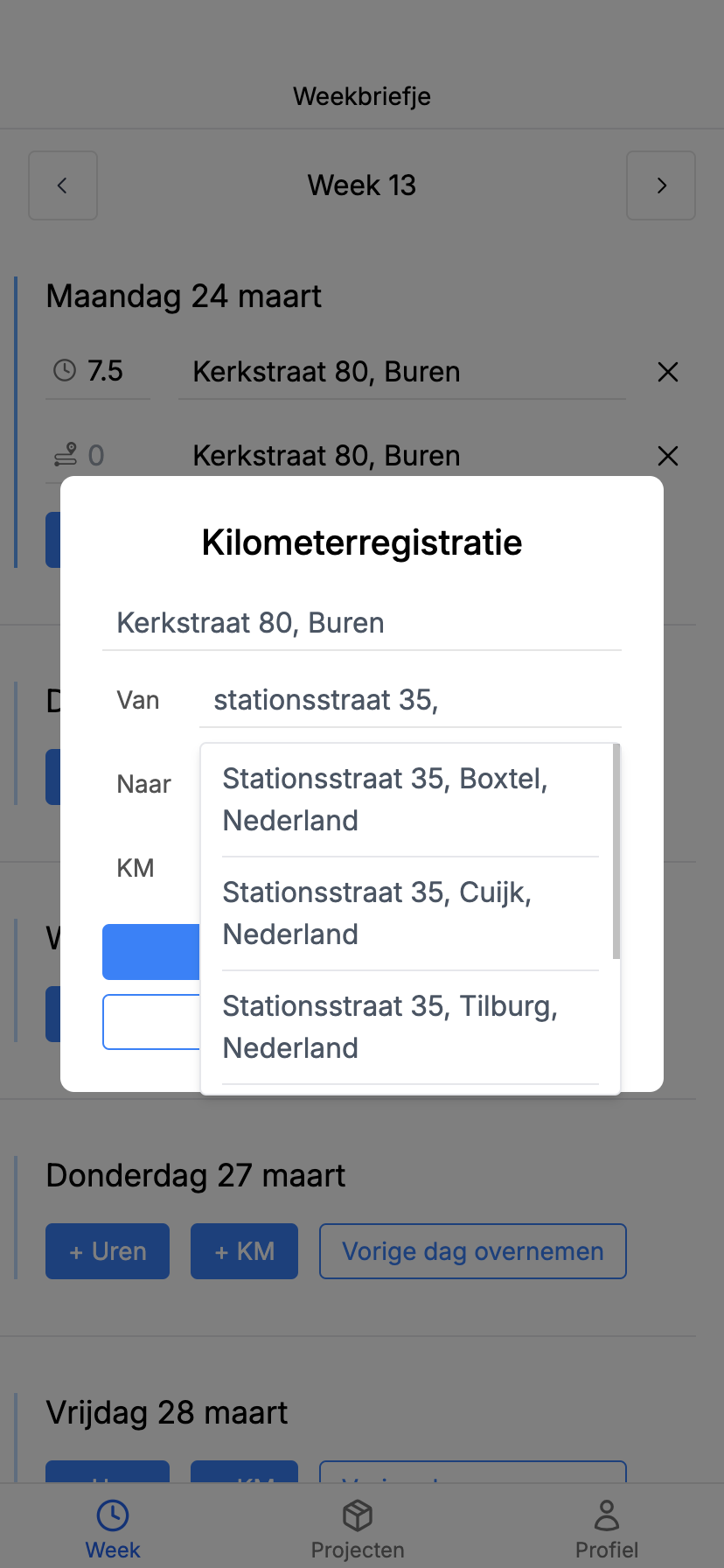 De gebruiksvriendelijke Kilometer Registratie App van Werkbriefje.app ...