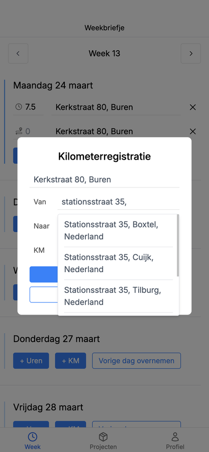 De gebruiksvriendelijke Kilometer Registratie App van Werkbriefje.app ...